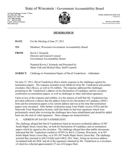 Vanderleest Challenge Memo Addendum - Government ...