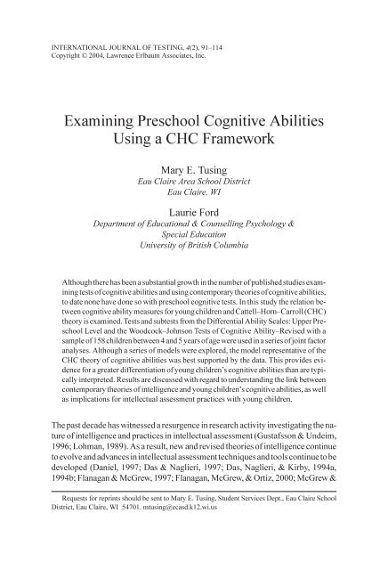 Examining Preschool Cognitive Abilities Using a CHC Framework