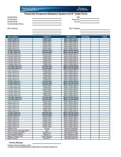 POLARCATH ORDER FORMS - Customer - Boston Scientific