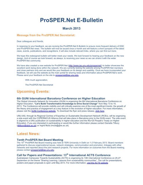 ProSPER.Net E-Bulletin - UNU-IAS - United Nations University