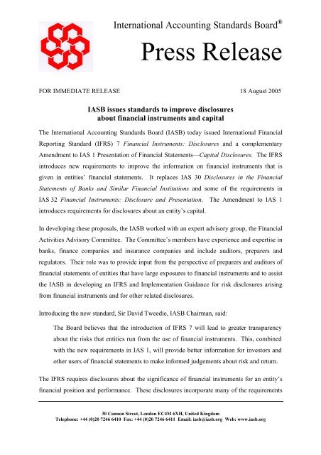 IASB Press Release - IAS Plus