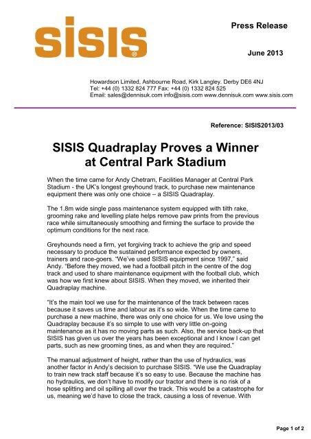 SISIS Quadraplay Proves a Winner at Central Park Stadium - Brintex
