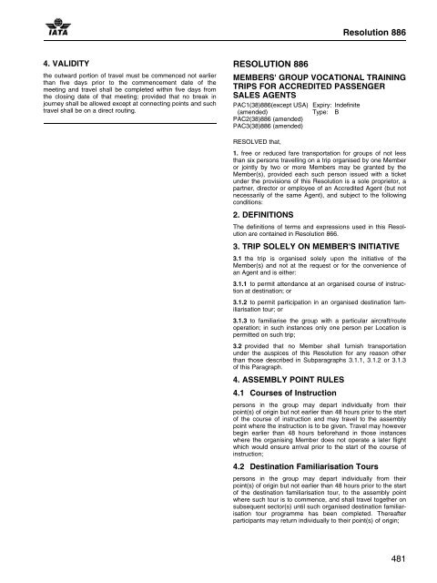 Resolution 886 RESOLUTION 886 481 - IATA