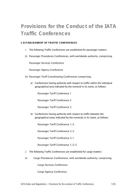 Provisions for the Conduct of the IATA Traffic Conferences
