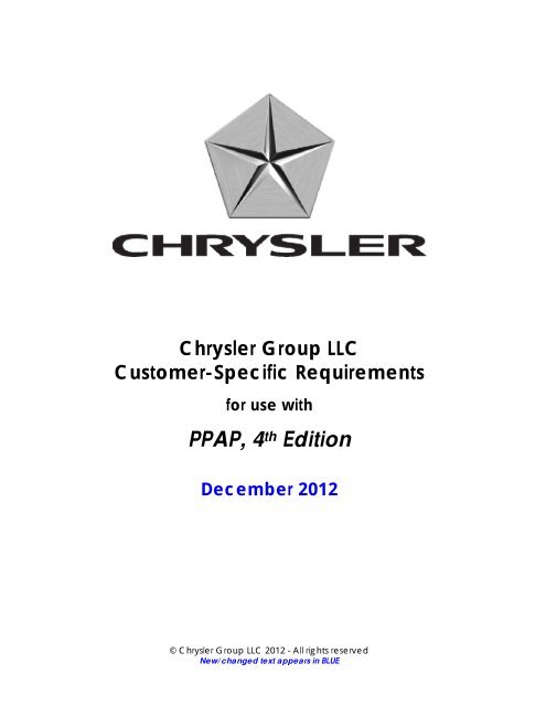 Chrysler Customer Specific Requirements for PPAP 4th Edition - IATF