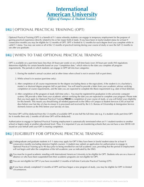 OPT Request Form - International American University