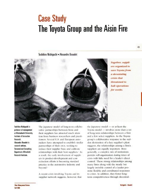 Case Study The Toyota Group and the Aisin Fire - leanleaders
