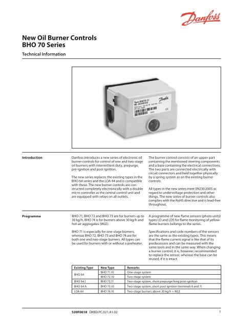 New Oil Burner Controls BHO 70 Series - Danfoss