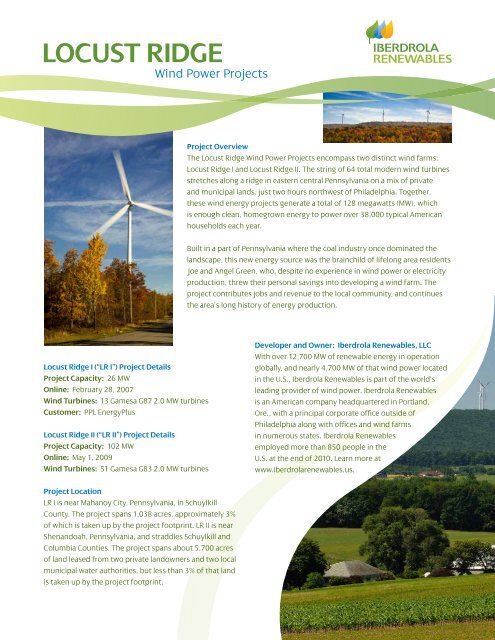 Locust Ridge Wind Fact Sheet - Iberdrola Renewables