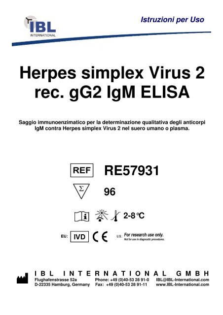 Herpes simplex Virus 2 rec. gG2 IgM ELISA - IBL international