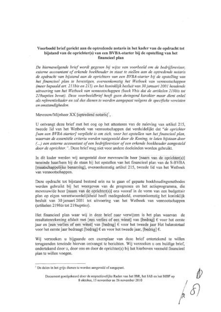 Voorbeeld brief gericht aan de optredende notaris in het kader ... - IBR
