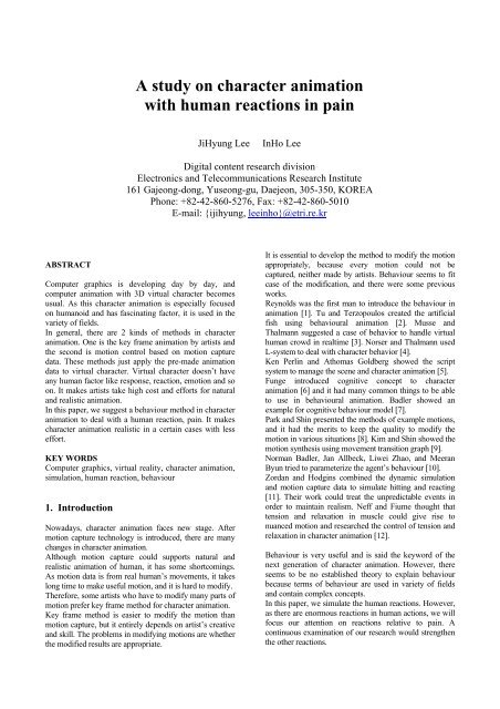 A study on character animation with human reactions in pain