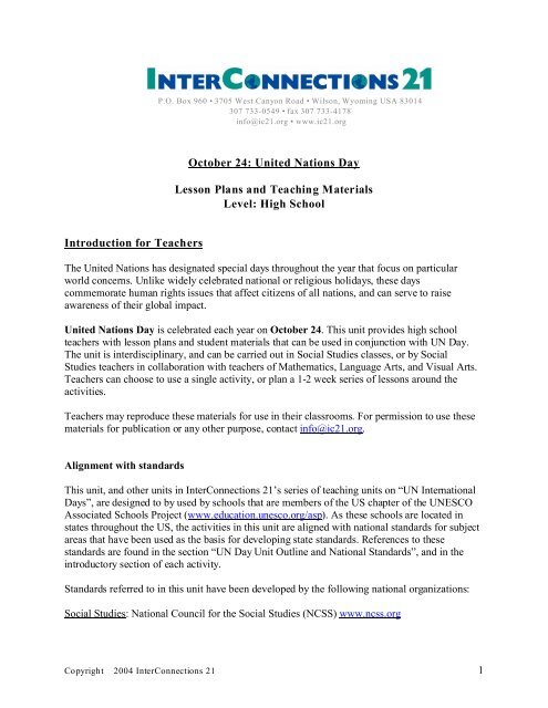 United Nations Day Lesson Plans and - InterConnections 21