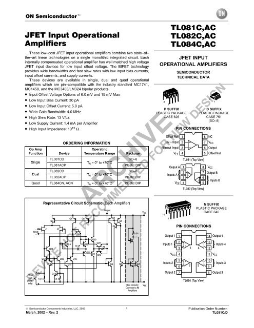 JFET Input Operational Amplifiers TL081C,AC TL082C,AC TL084C,AC