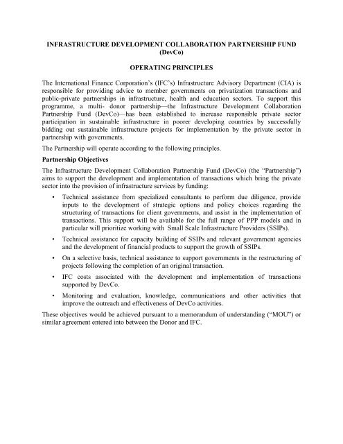 DevCo Operating Principles - PIDG