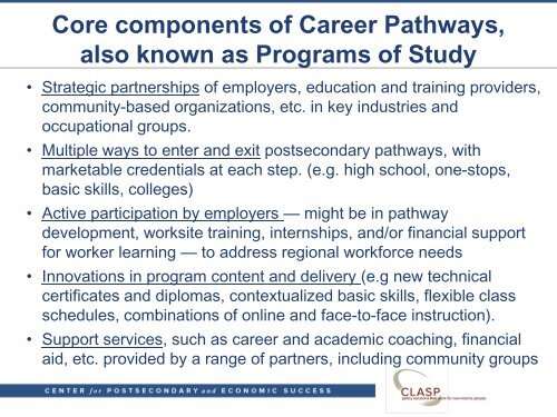 Core components of Career Pathways, also known as Programs of ...