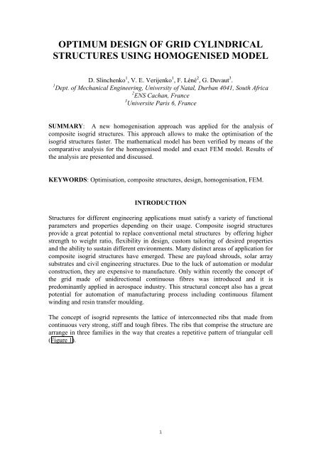 optimum design of grid cylindrical structures using ... - ICCM