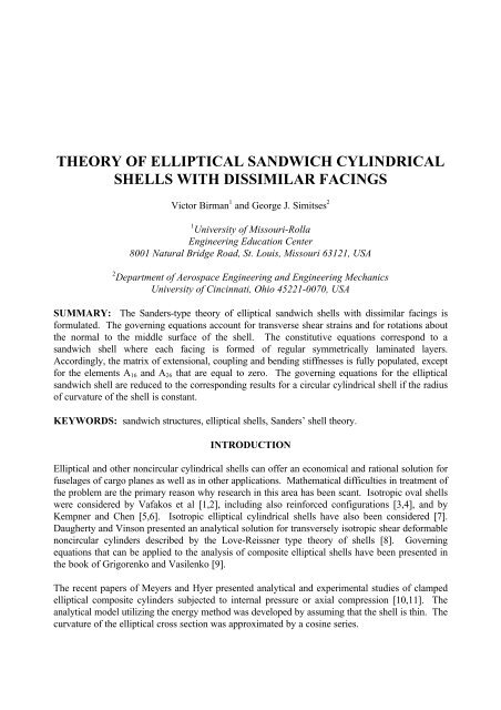 theory of elliptical sandwich cylindrical shells with dissimilar ... - ICCM