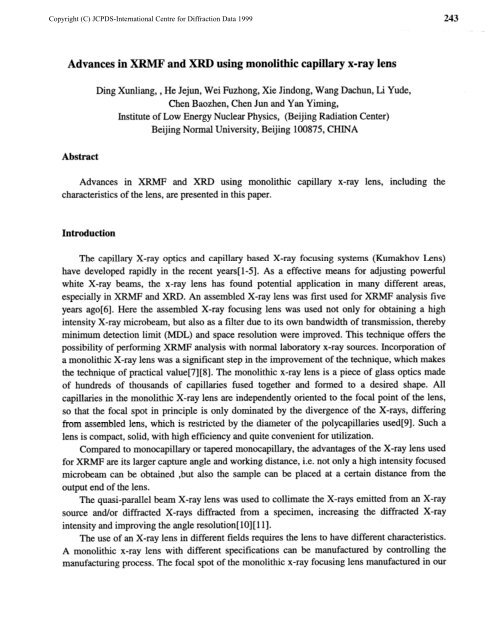 Advances in XRMF and XRD using monolithic capillary x-ray ... - ICDD