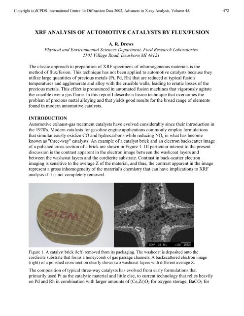 XRF ANALYSIS OF AUTOMOTIVE CATALYSTS BY FLUX ... - ICDD