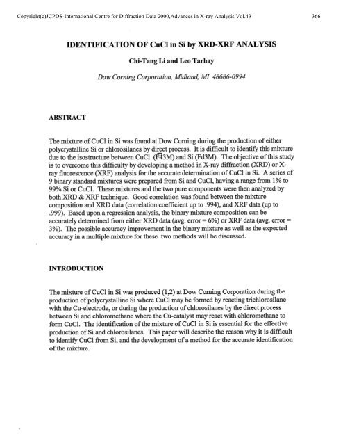 IDENTIFICATION OF CuCl IN Si BY XRD-XRF ANALYSIS, C ... - ICDD