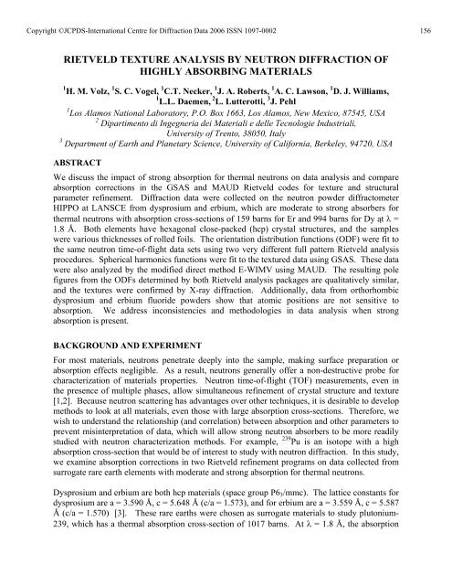 rietveld texture analysis by neutron diffraction of .highly ... - ICDD