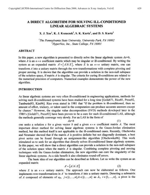 A Direct Algorithm For Solving Ill Conditioned Linear Icdd 8932
