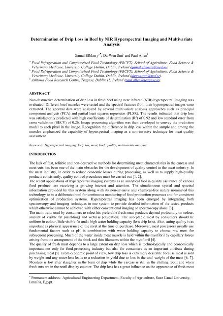 Determination of drip loss in beef by NIR hyperspectral imaging and ...
