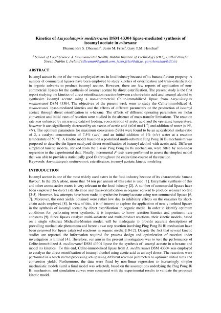 Kinetics of Amycolatopsis mediterranei DSM 43304 lipase-mediated ...