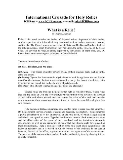 International Crusade for Holy Relics - ICHRusa.com