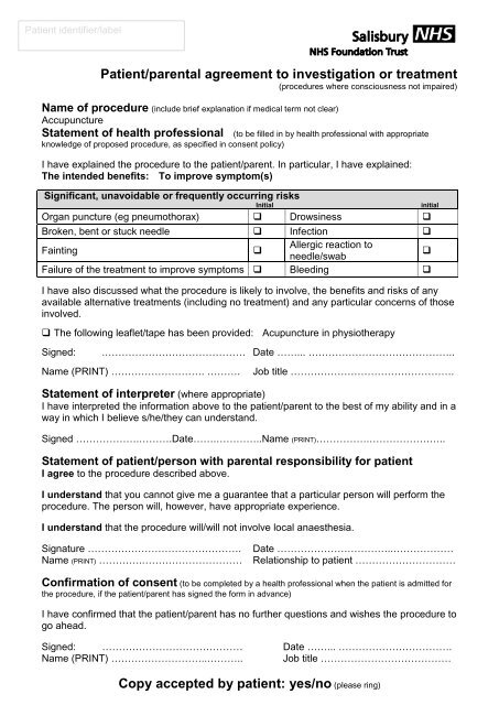 Acupuncture consent form - ICID