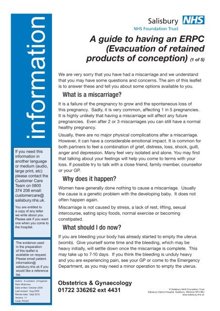 A guide to having an ERPC - ICID - Salisbury NHS Foundation Trust