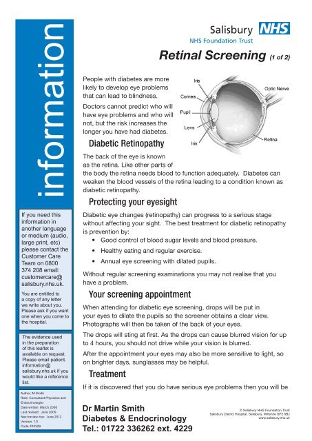 Retinal Screening (1 of 2) - ICID - Salisbury NHS Foundation Trust