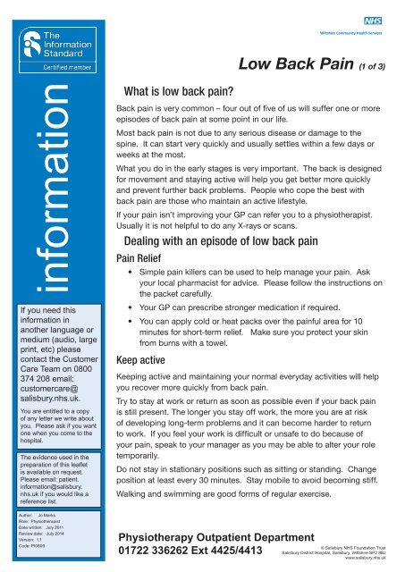 low back pain PI0806 - ICID - Salisbury NHS Foundation Trust