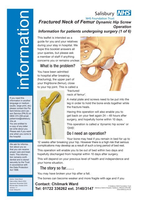 Dynamic Hip Screw Operation - ICID - Salisbury NHS Foundation Trust