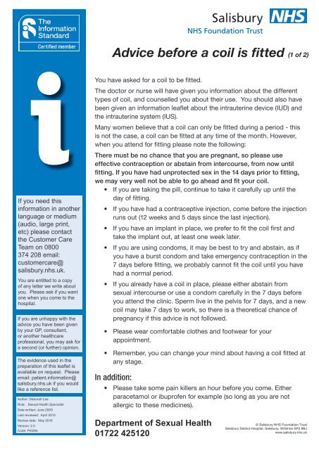 Advice before a coil is fitted - ICID - Salisbury NHS Foundation Trust