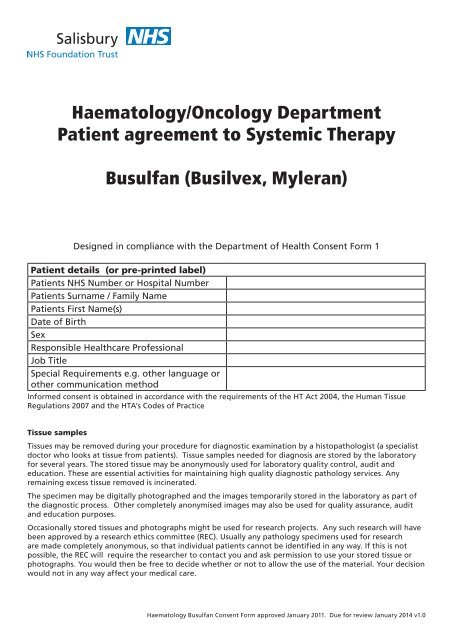 Haematology Therapy Consent - Busulfan - ICID