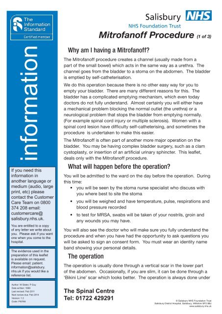 Mitrofanoff procedure - ICID - Salisbury NHS Foundation Trust