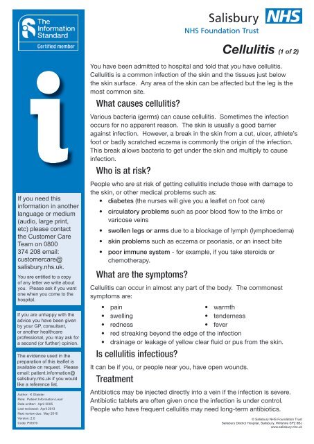 Cellulitis (1 of 2) - ICID - Salisbury NHS Foundation Trust