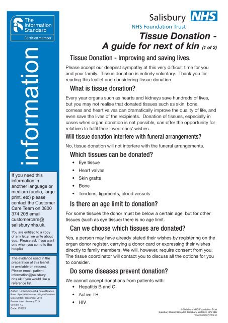 Tissue Donation - ICID - Salisbury NHS Foundation Trust