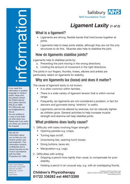 Ligament Laxity (1 of 2) - ICID - Salisbury NHS Foundation Trust