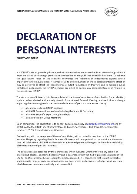 Declaration of personal interest