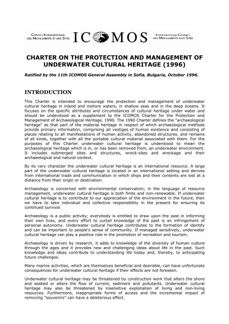 charter on the protection and management of underwater ... - Icomos