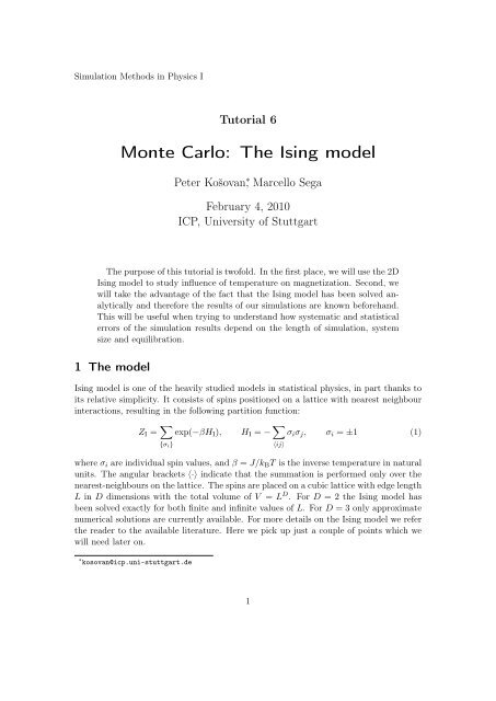 Monte Carlo The Ising Model Institute For Computational Physics