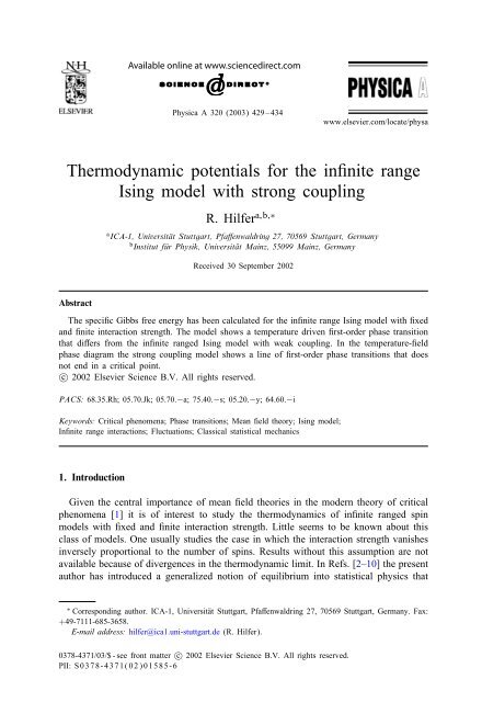 Thermodynamic potentials for the infinite range Ising model with ...