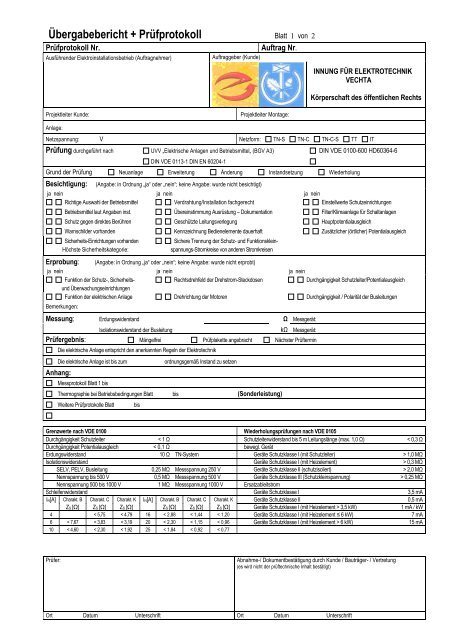 VDE-Messprotokoll - Innung fÃ¼r Elektrotechnik Vechta
