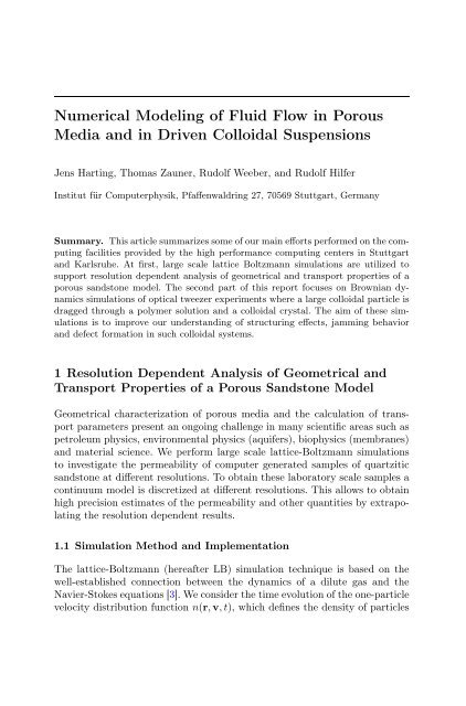 Numerical Modeling of Fluid Flow in Porous Media and in Driven ...
