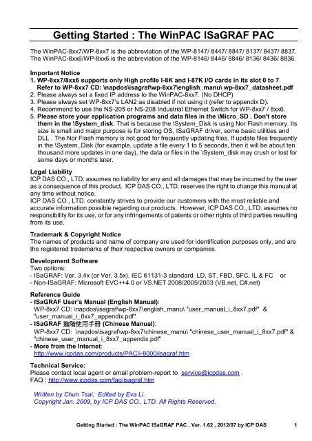 Getting Started : The WinPAC ISaGRAF PAC - ICPDAS-EUROPE