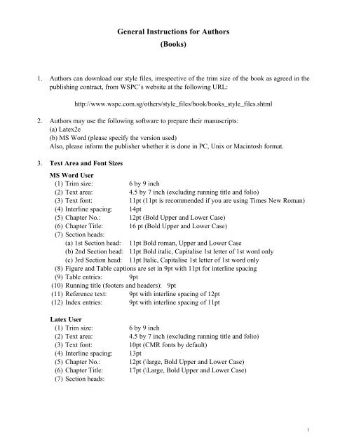 General Instructions for Authors (Books)