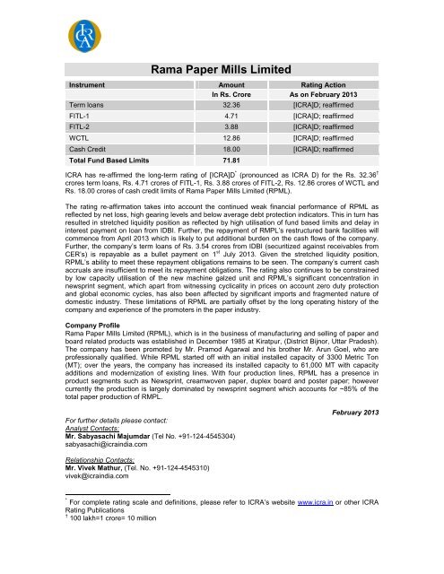 Rama Paper Mills Limited - ICRA